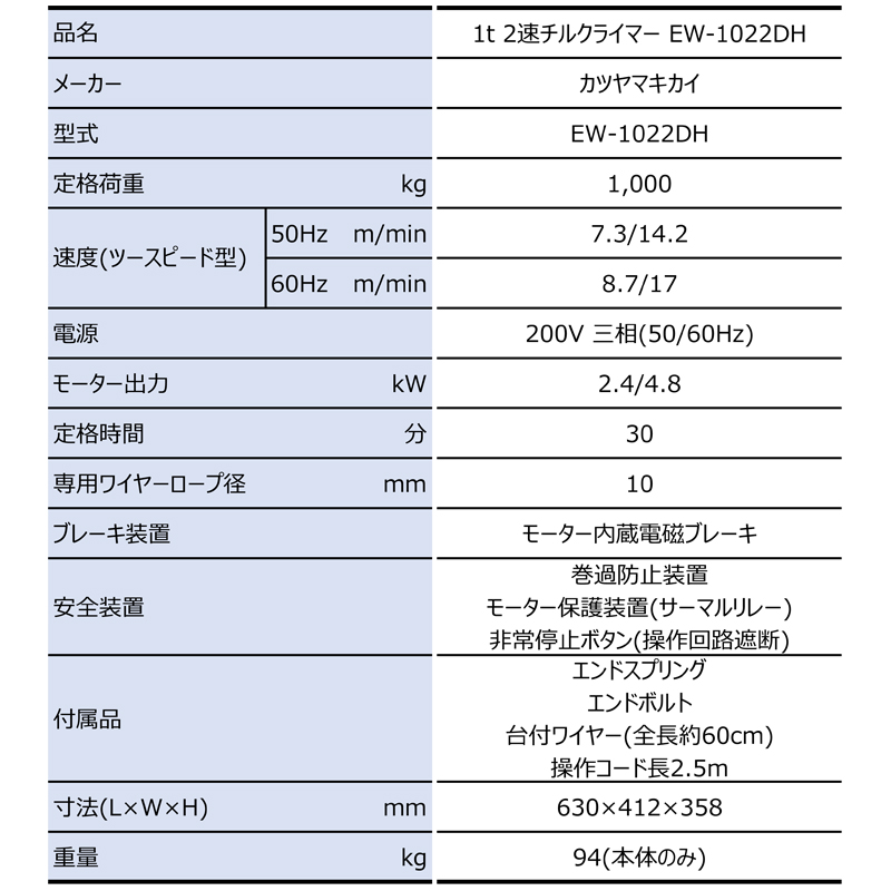 1t 2速チルクライマー<br>EW-1022DH|建設機械器具、各種工事用 1t 2速チルクライマー<br>EW-1022DH|建設機械器具、各種工事用